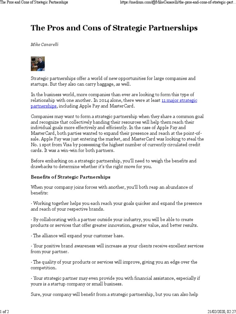 The Pros and Cons of Strategic Partnerships | PDF | Apple Pay | Partnership