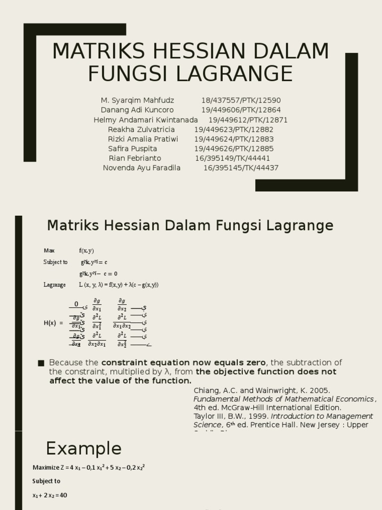 Matriks Hessian dalam Fungsi Lagrange | PDF | Analysis | Mathematical ...