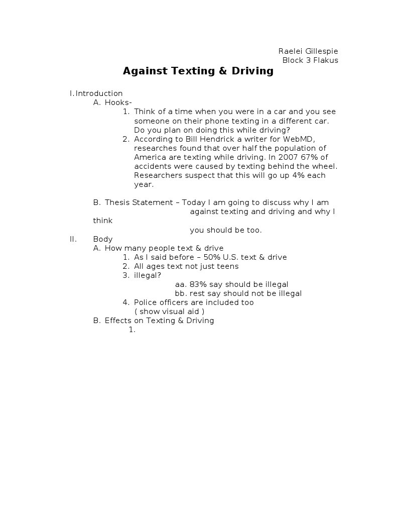 Texting While Driving Outline | PDF | Text Messaging | Violence