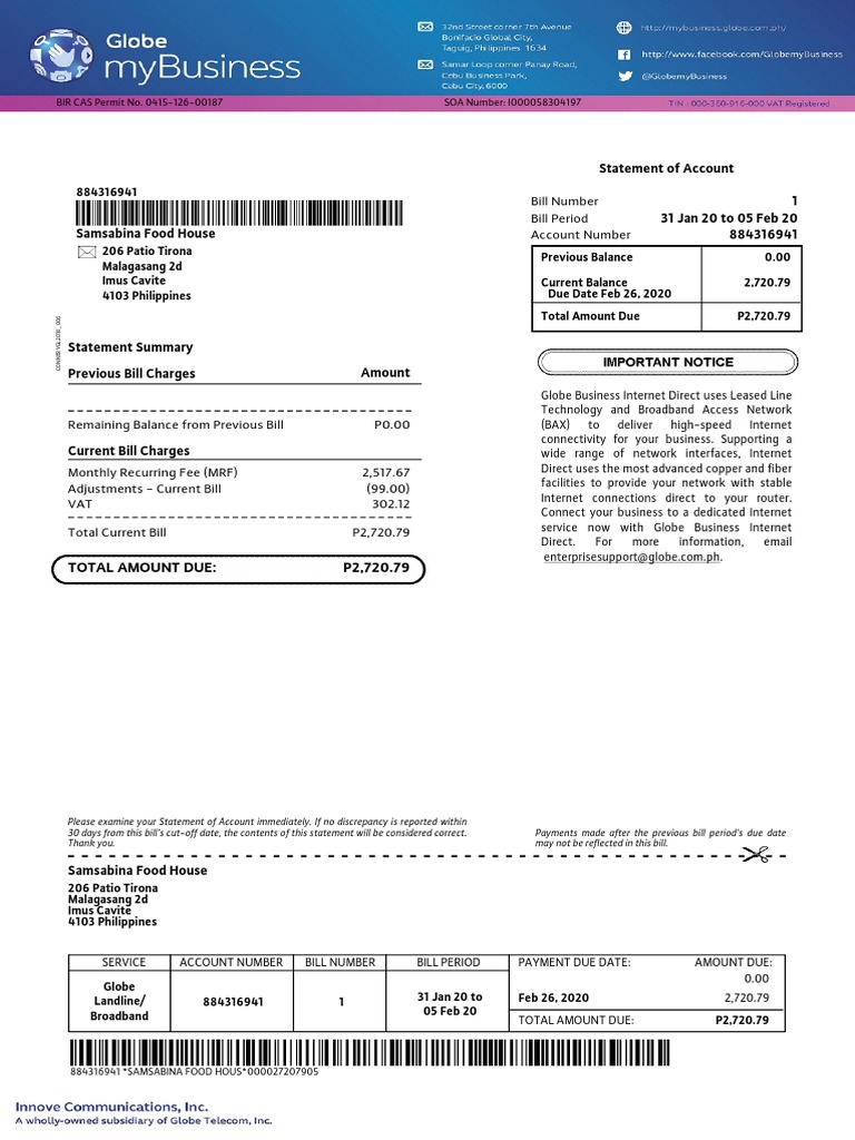Globe Bill Sample | PDF | Credit | Finance & Money Management
