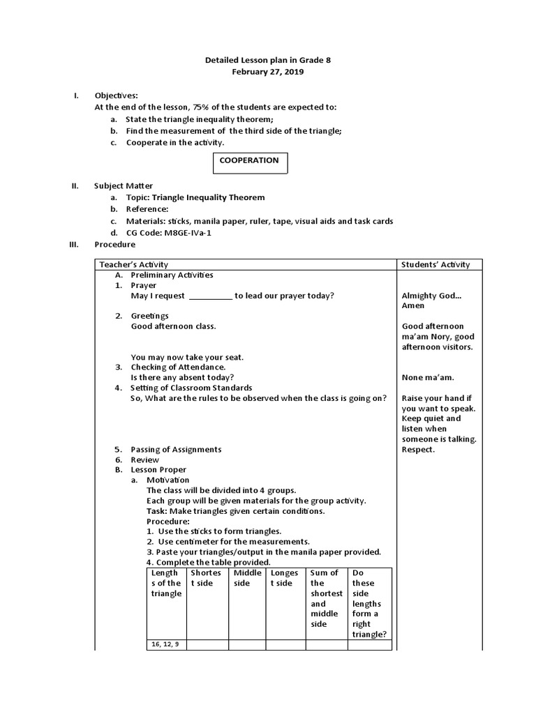 Triangle Inequality Theorem - Draft For Demo | PDF | Triangle | Lesson Plan