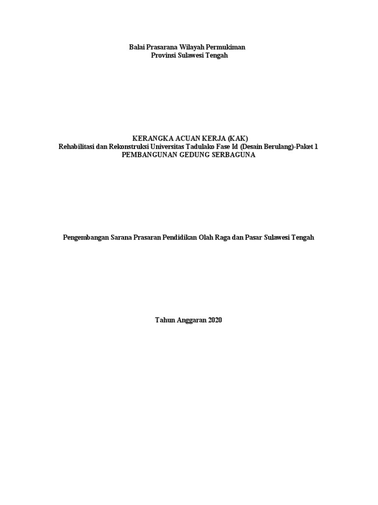 KAK Pemb. Gedung Serbaguna UNTAD PDF | PDF