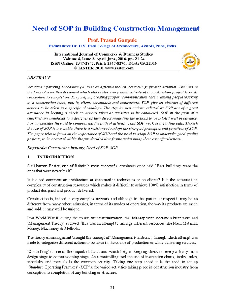 15need of SOP in Building Construction Managemenmanagementt PDF | PDF ...