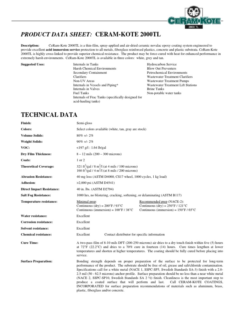 CeRam-Kote 2000TL PDS | PDF | Chemistry | Chemical Substances