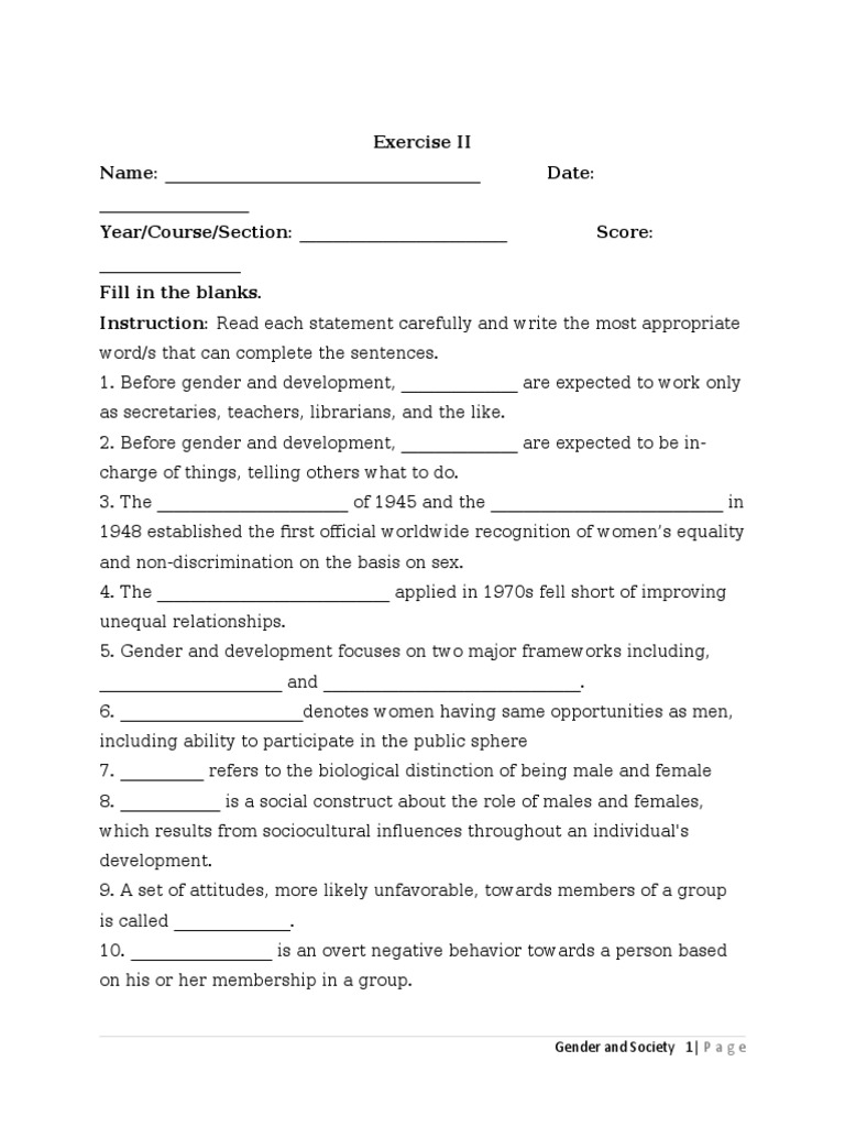 Sharon Agor - EXERCISES 2-4 | PDF | Gender And Development | Gender