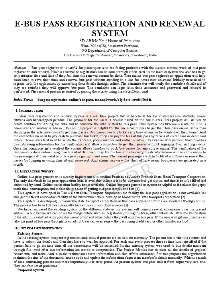E-BUS PASS REGISTRATION AND RENEWAL SYSTEM: A REAL TIME PROJECT TO ...