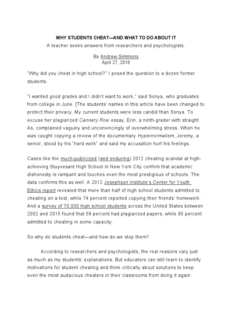 Why Students Cheat | PDF | Academic Dishonesty | Plagiarism