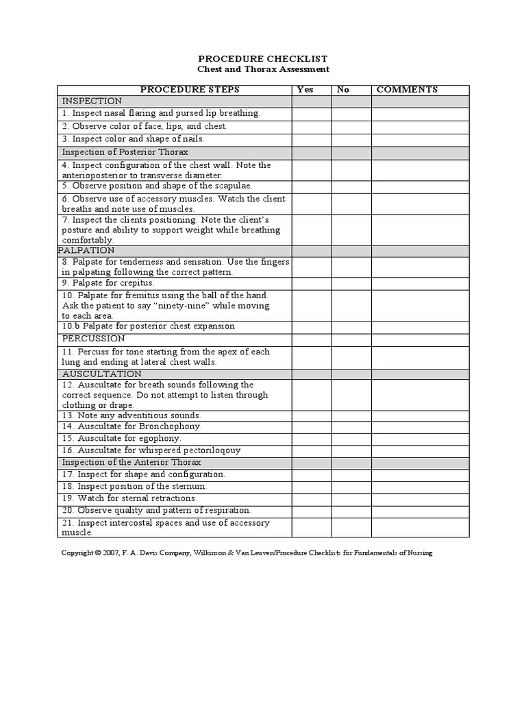 Occupied Bed Check List | PDF | Thorax | Breathing