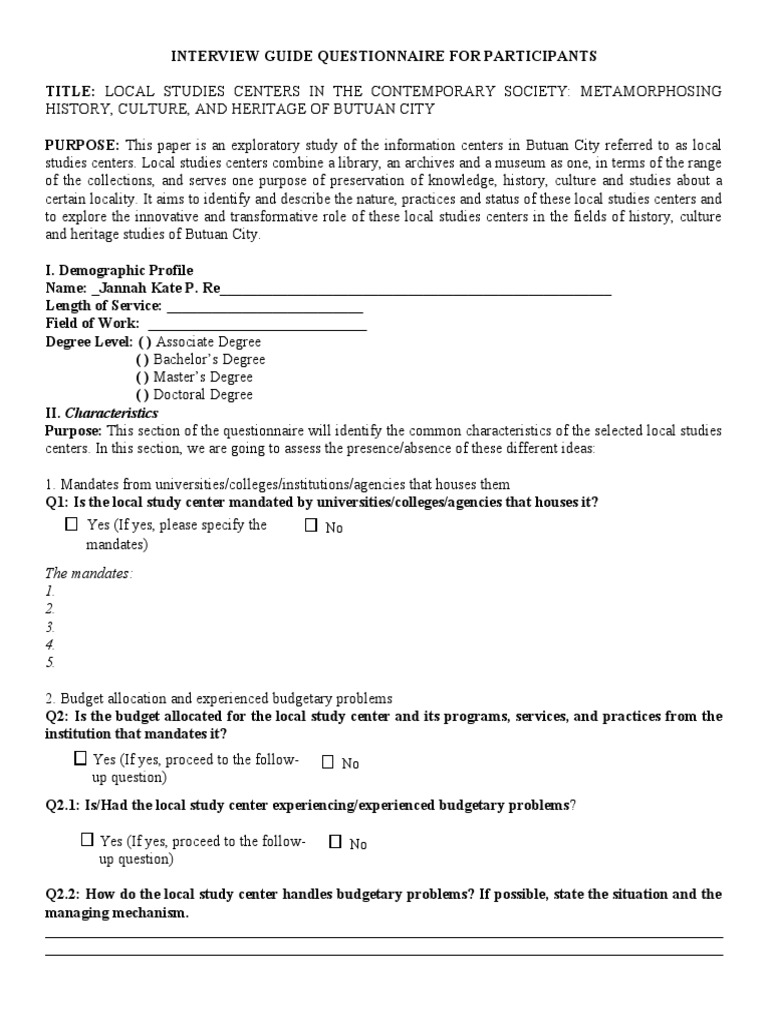 Interview Guide Questionnaire For Participants | PDF | Science