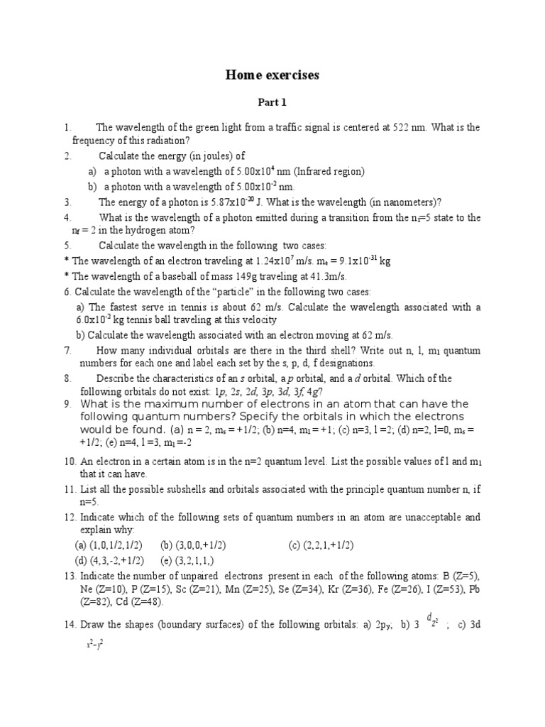 Exercises Part 1 | PDF | Electron Configuration | Atomic Orbital