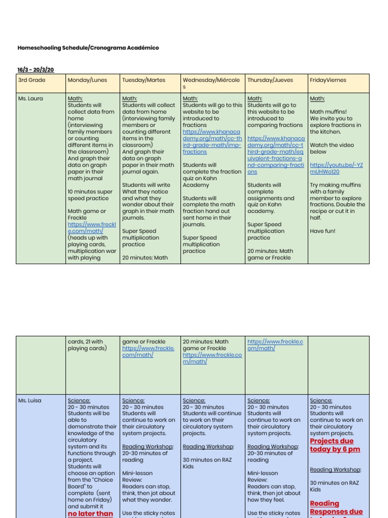 3rd Grade Homeschool Schedule | PDF