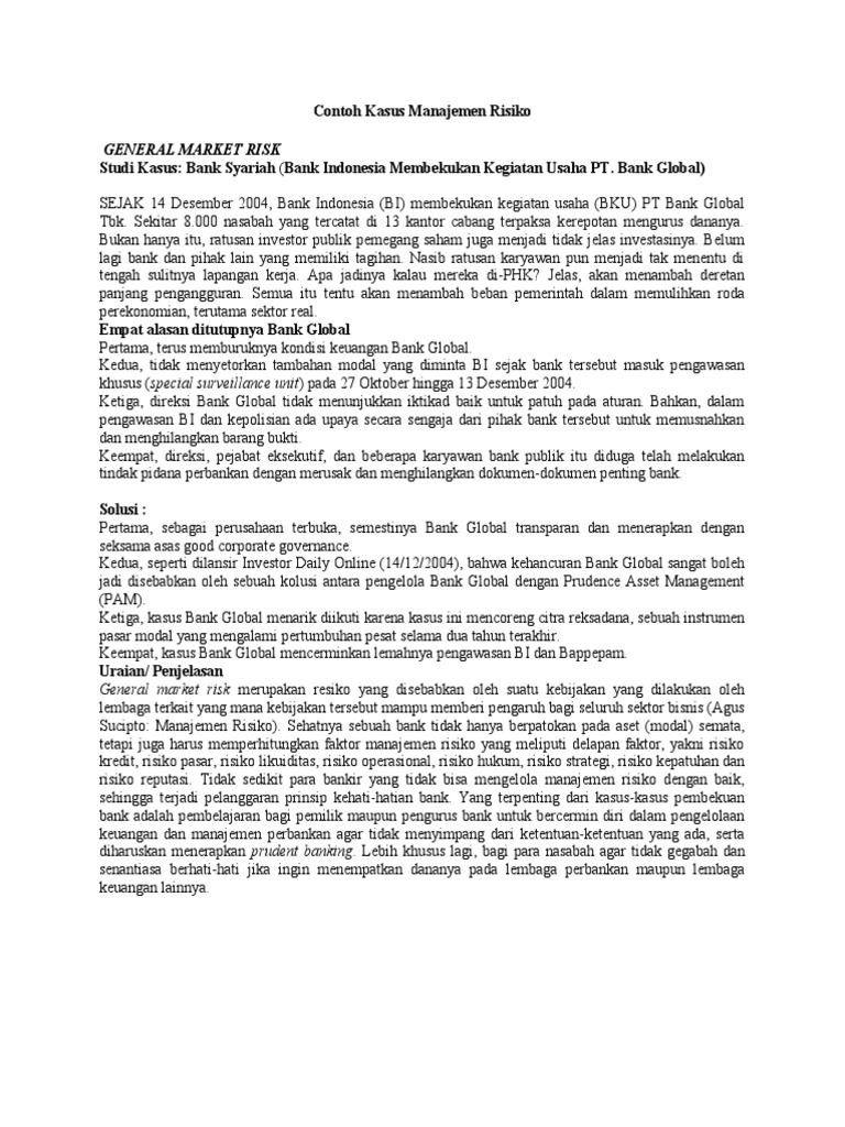 Contoh Kasus Manajemen Risiko | PDF