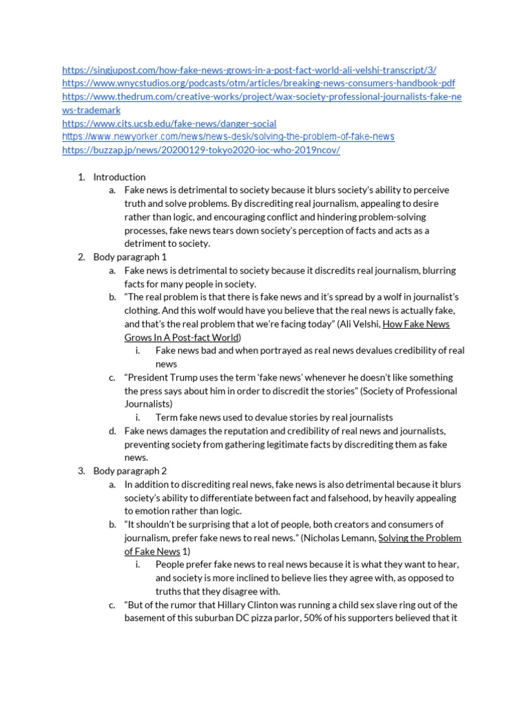 Fake News Essay Outline | PDF | News | Journalism