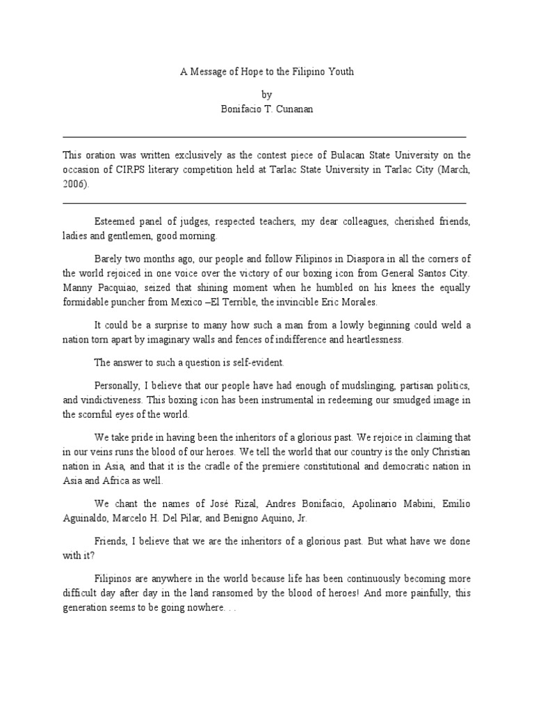 A Message of Hope To The Filipino Youth | PDF | Philippines