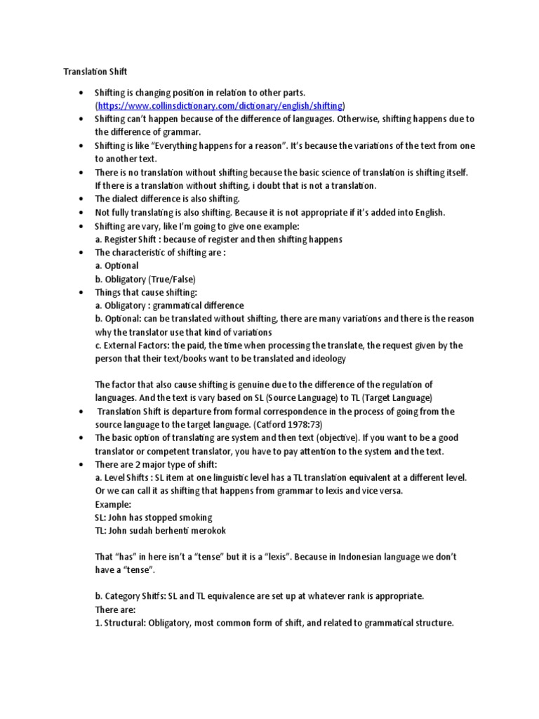Translation Shift | PDF | English Language | Noun