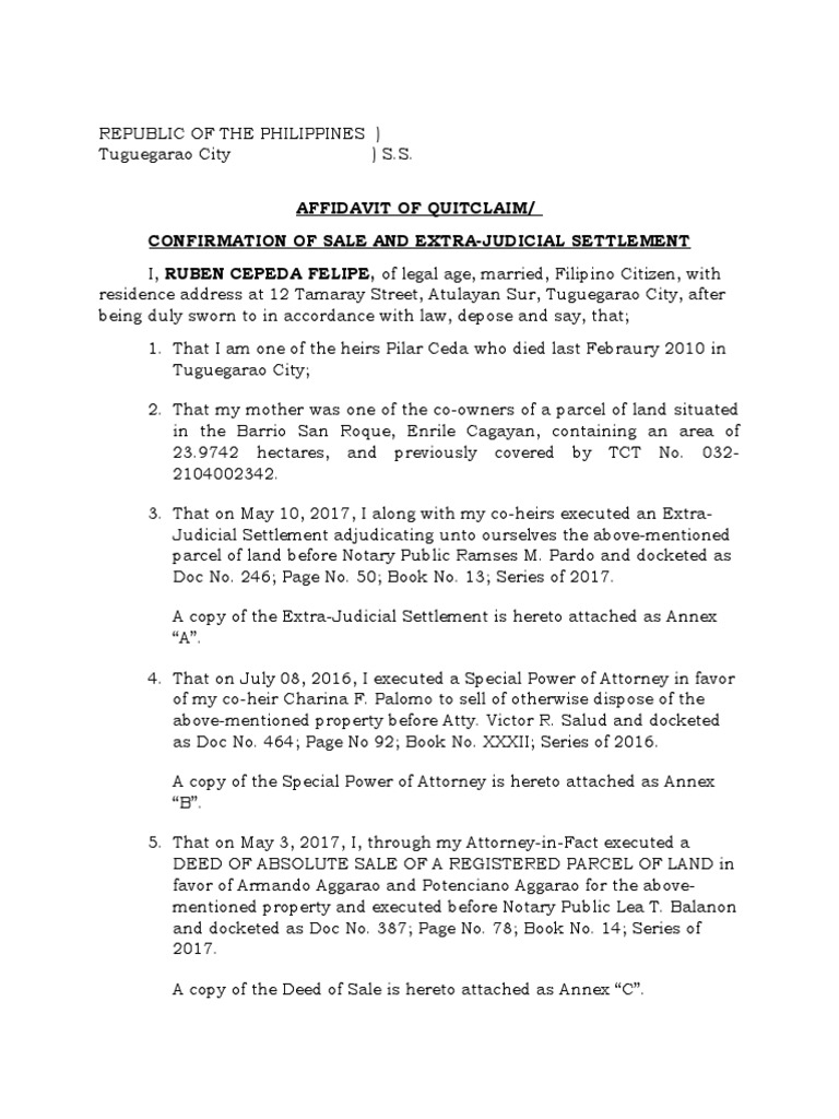 Confirmation of Deed | Download Free PDF | Affidavit | Civil Law ...