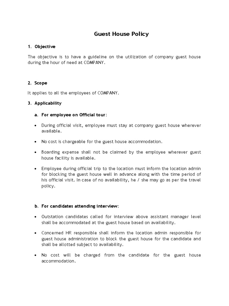Guest House Policy | PDF | Social Institutions | Social Science