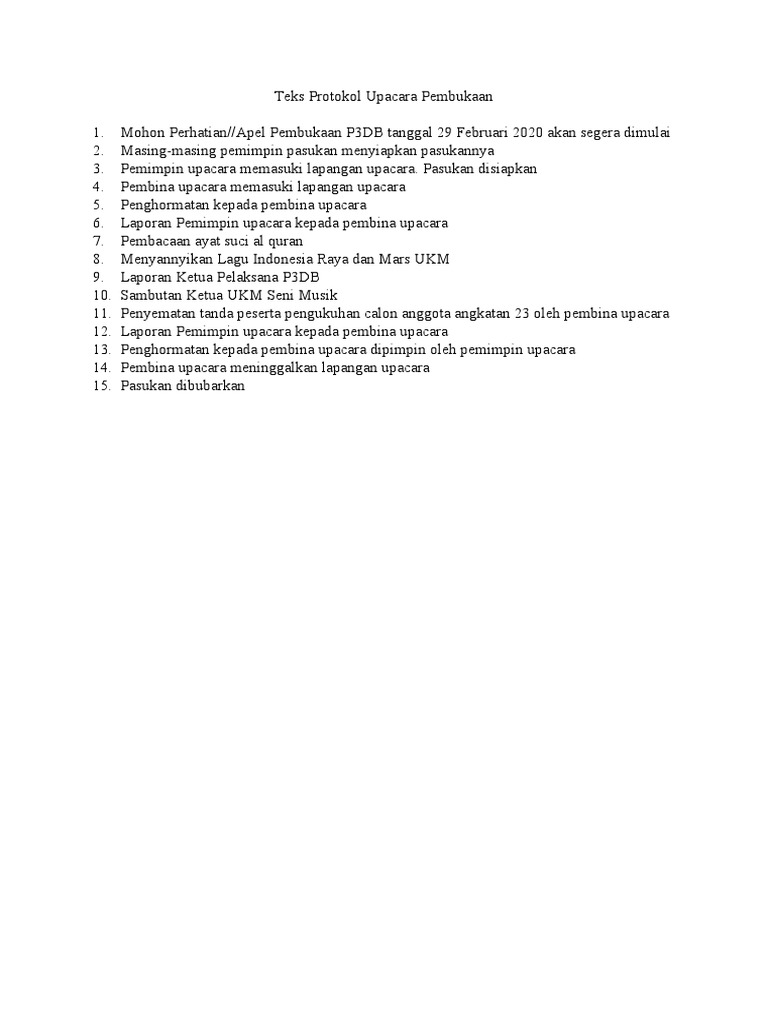 Teks Protokol Upacara Pembukaan | PDF