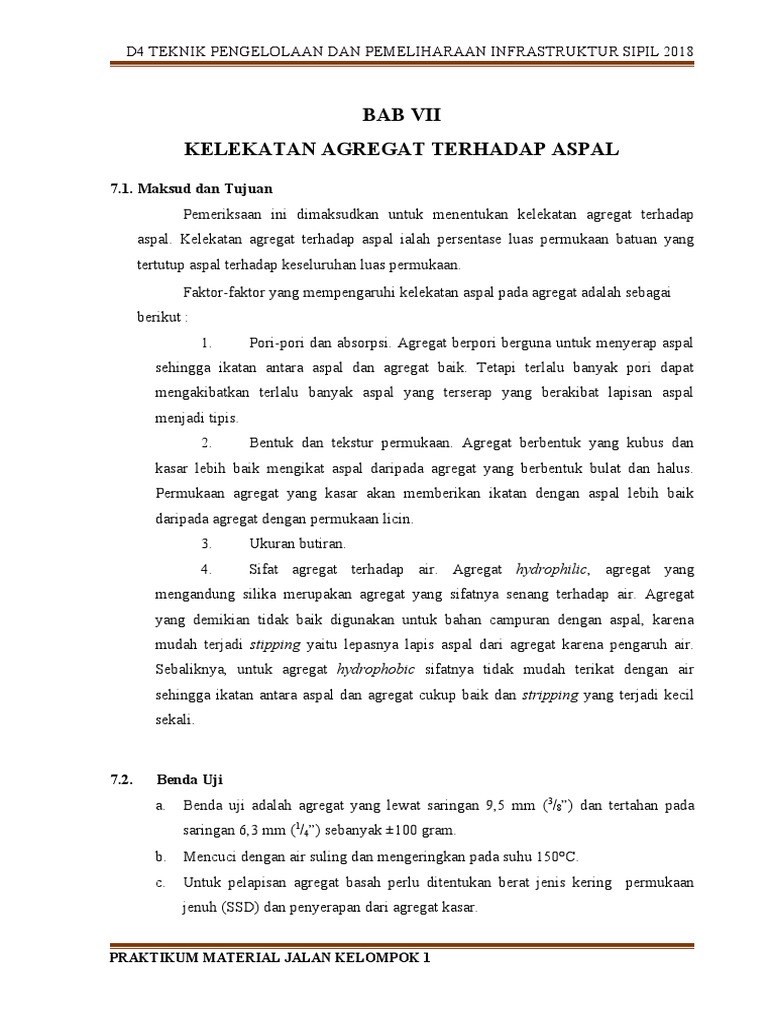 Bab VII Kelekatan Agregat Ada Aspal | PDF