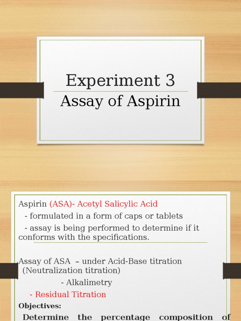 Assay of Aspirin | PDF | Titration | Chemistry