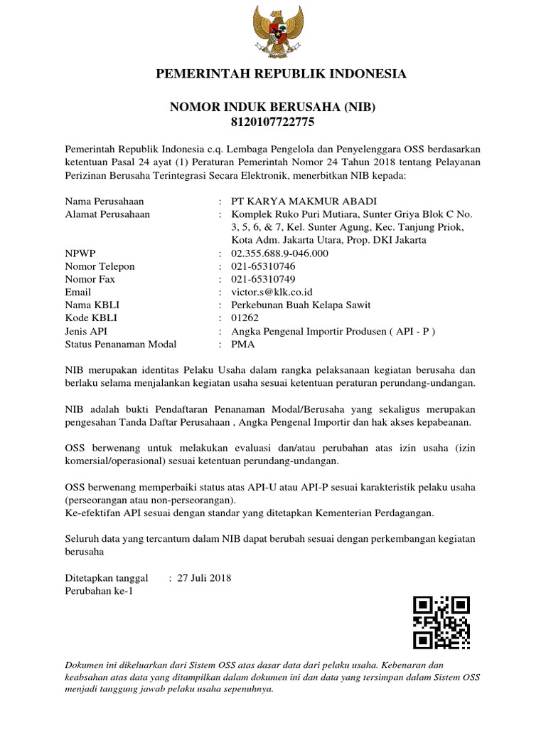 Nib PT Kma No. 8120107722775 | PDF