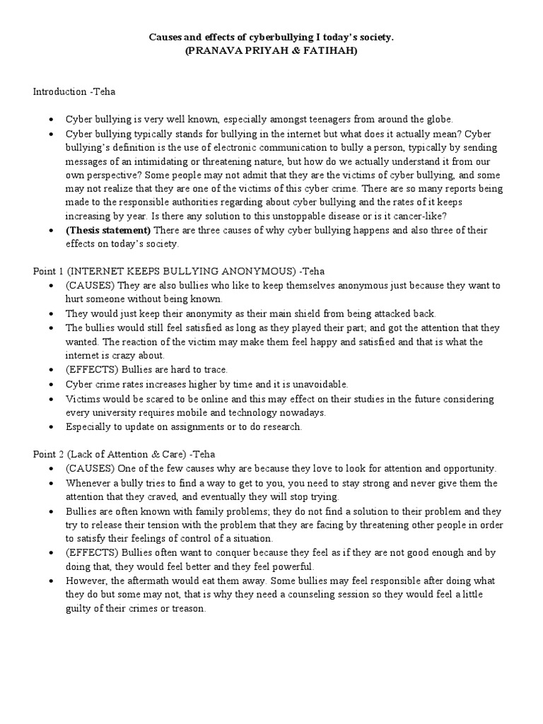 Cyberbullying Essay | PDF | Cyberbullying | Bullying