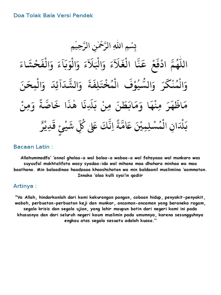 Doa Tolak Bala Pendek dan Artinya | PDF