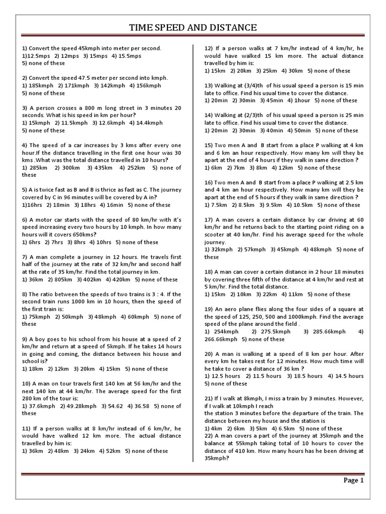 Time Speed and Distance | PDF | Speed | Train