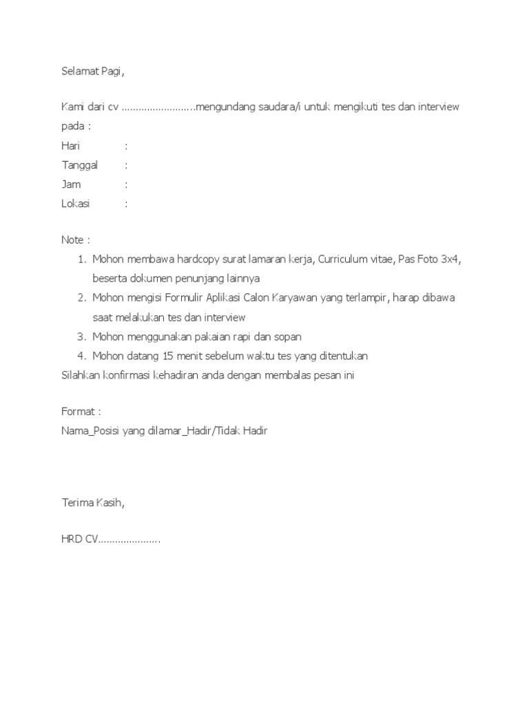 Undangan dan Konfirmasi Interview Kerja | PDF | Karier & Perkembangan