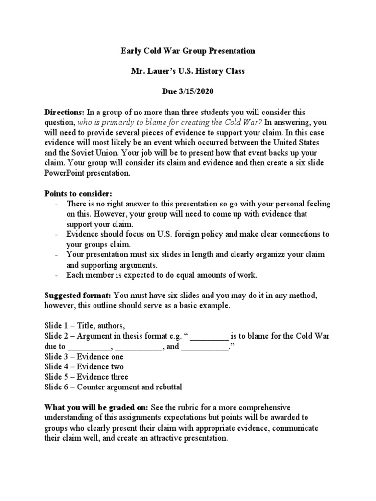 Early Cold War Group Presentation | PDF
