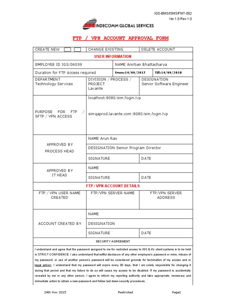 IGS-BMS-ISMS-FMT-002 - FTP VPN Account Creation Form | PDF | File ...