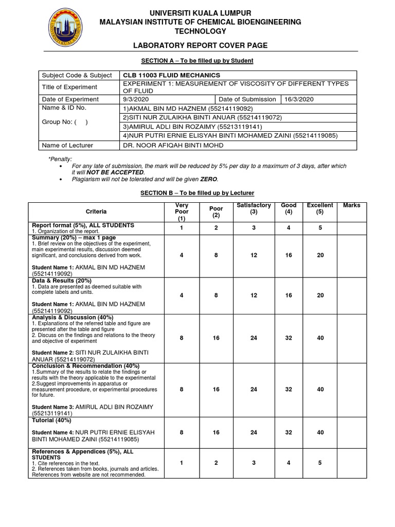Lab Report Eksp 1 PDF | Download Free PDF | Shear Stress | Viscosity