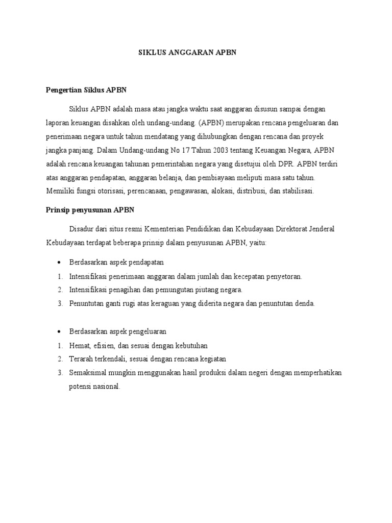Siklus Anggaran Apbn | PDF