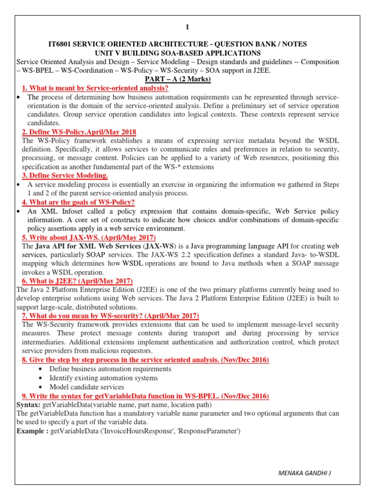 It6801 Unit V Soa Notes Pdf Service Oriented Architecture Java Platform 