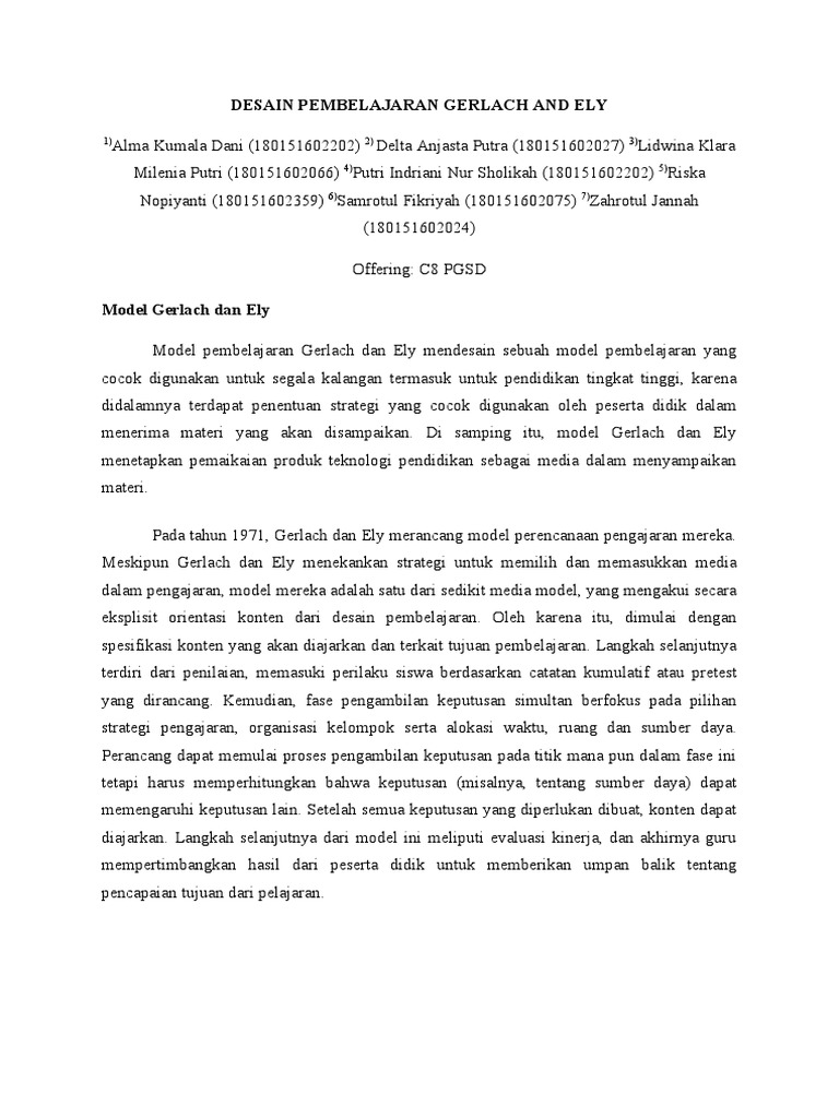 DESAIN PEMBELAJARAN GERLACH DAN ELY | PDF