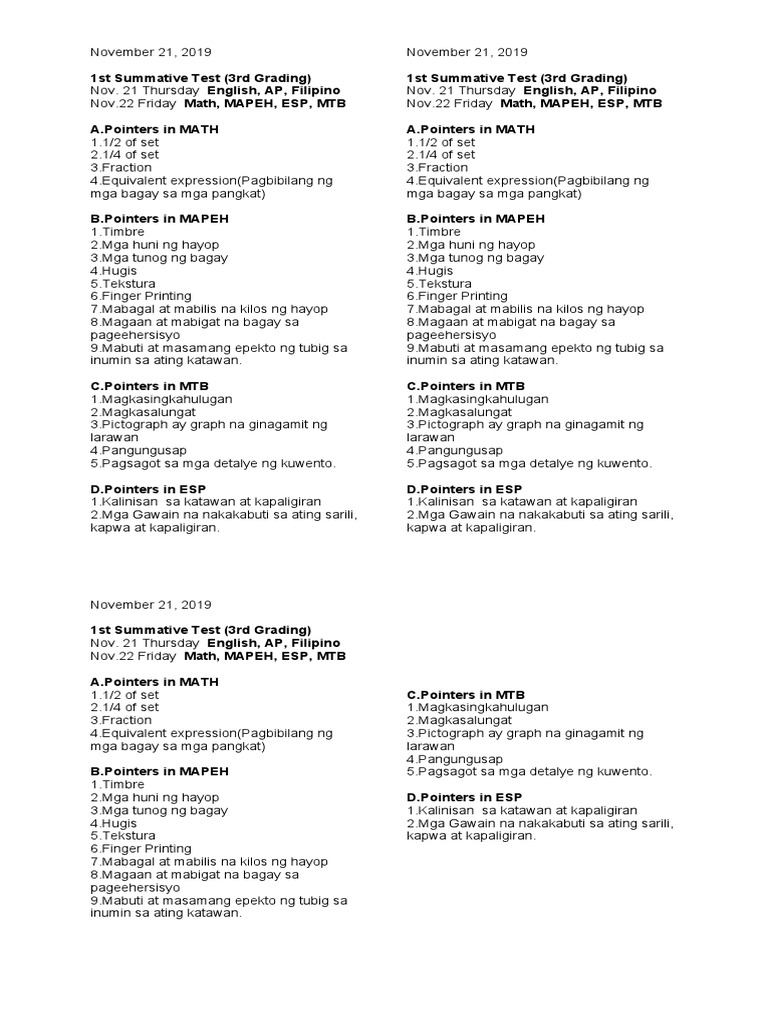 POINTERS in Math Mapeh MTB ESP | PDF