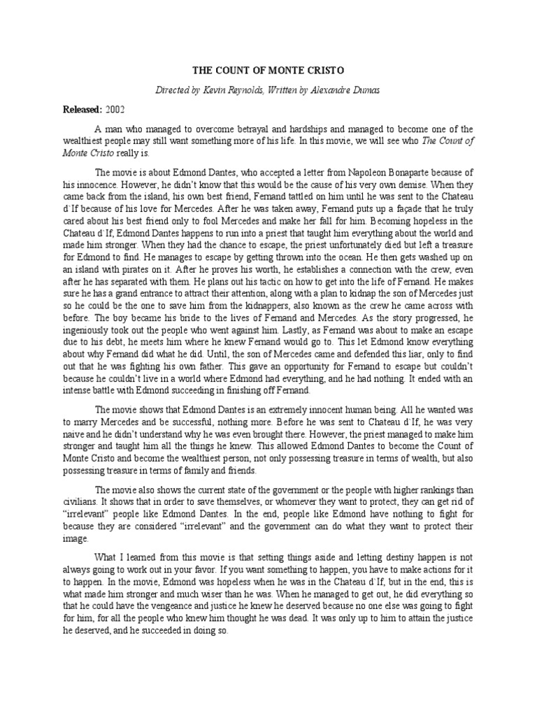 Movie Review of The Count of Monte Cristo | PDF | Edmond Dantès | The ...
