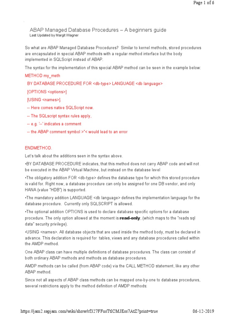 Abap Managed Database Procedures Pdf Method Computer Programming