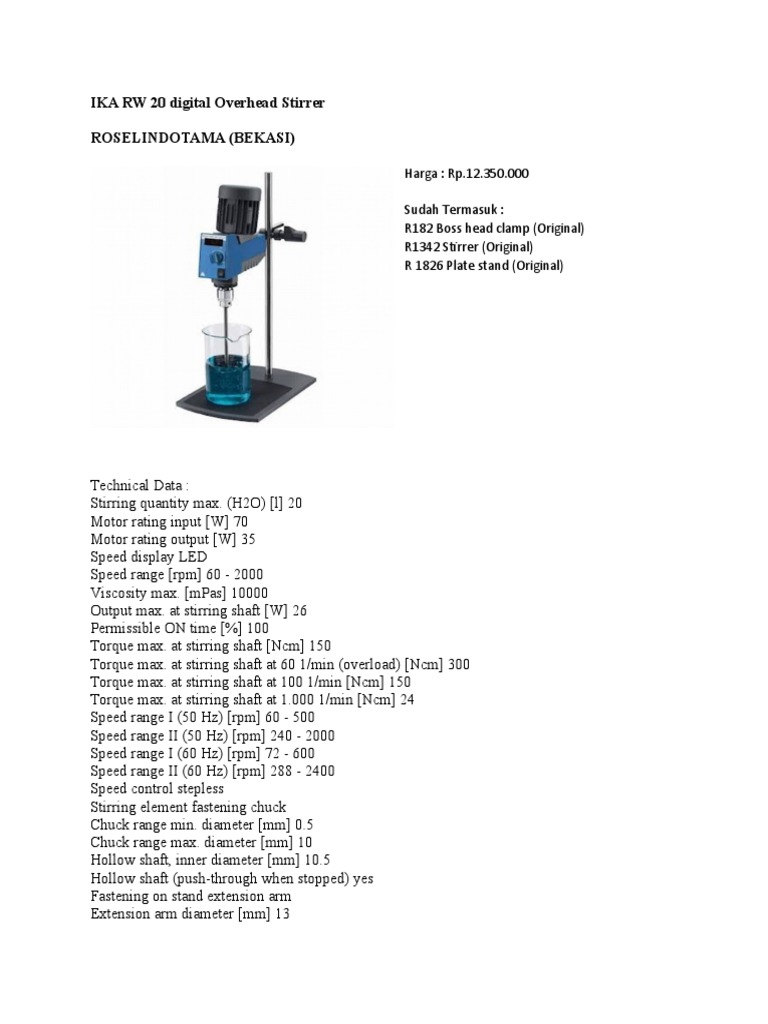 IKA RW 20 Digital Overhead Stirrer | PDF