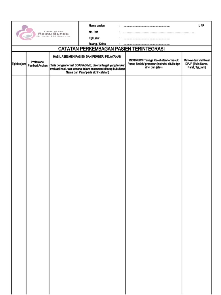 Form Catatan Perkembangan Terintegrasi (CPPT) | PDF