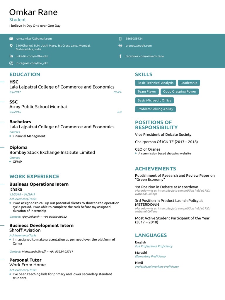 Omkar Resume PDF | PDF | Mumbai | Learning