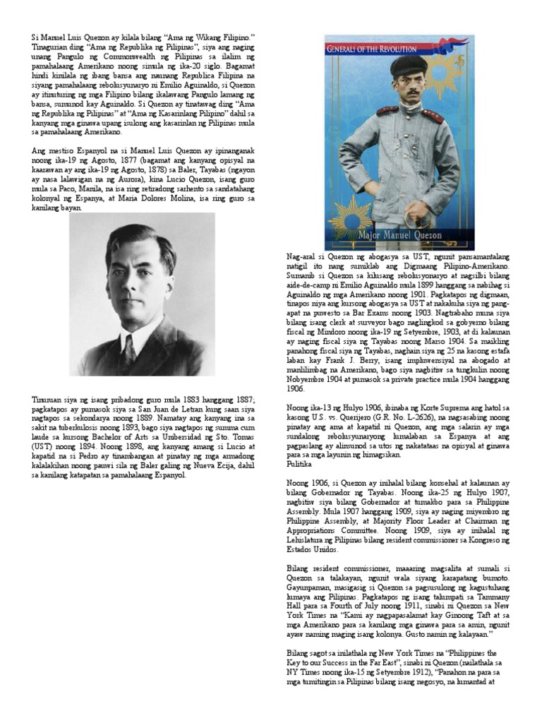Si Manuel Luis Quezon Ay Kilala Bilang | PDF