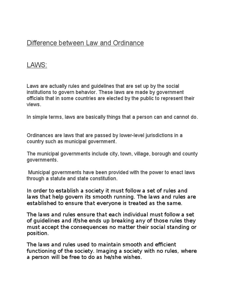 Difference Between Law and Ordinance | PDF | Law Of The United States ...
