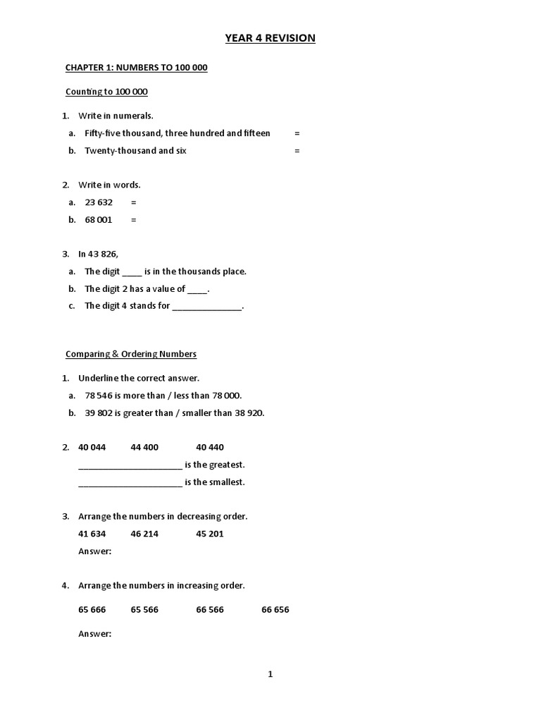 Mathematics Revision Year 4 | PDF | Numbers | Fraction (Mathematics)