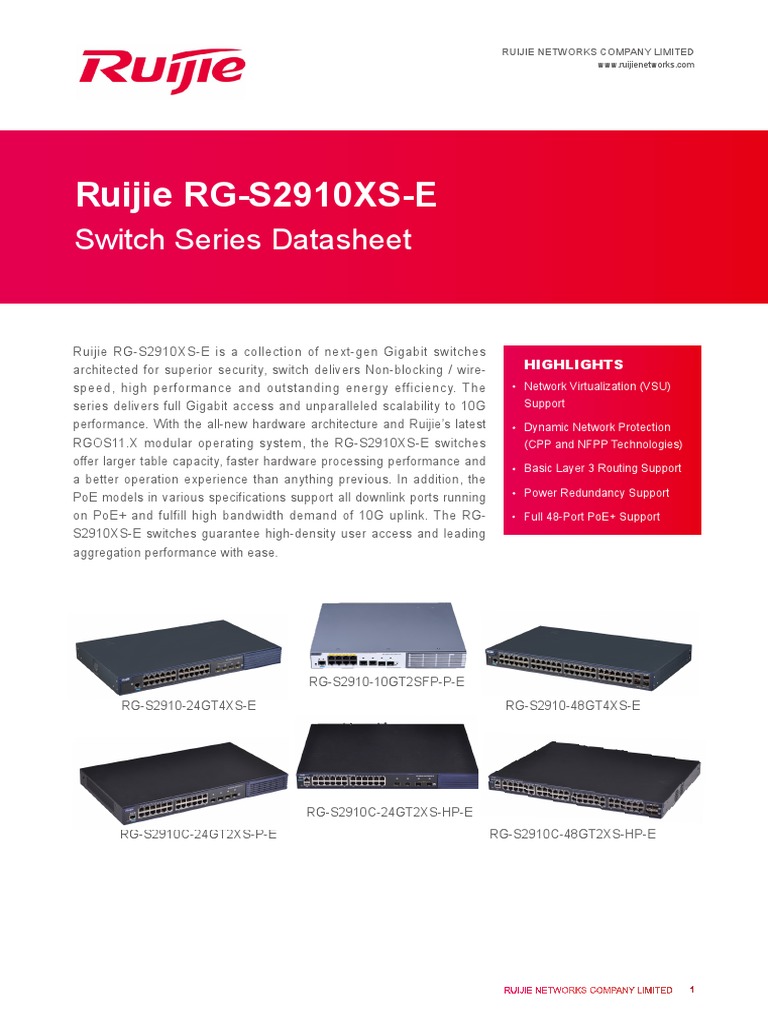 RG-S2910XS-E Switch Series Datasheet - 20190925 | PDF | Computer Network | I Pv6