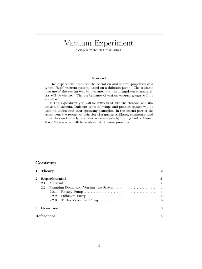Vacuum Experiment PDF | PDF | Vacuum | Physical Quantities
