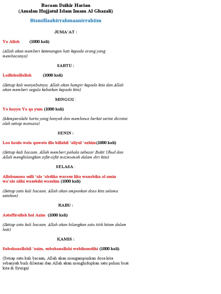 Amalan Dzikir Harian | PDF
