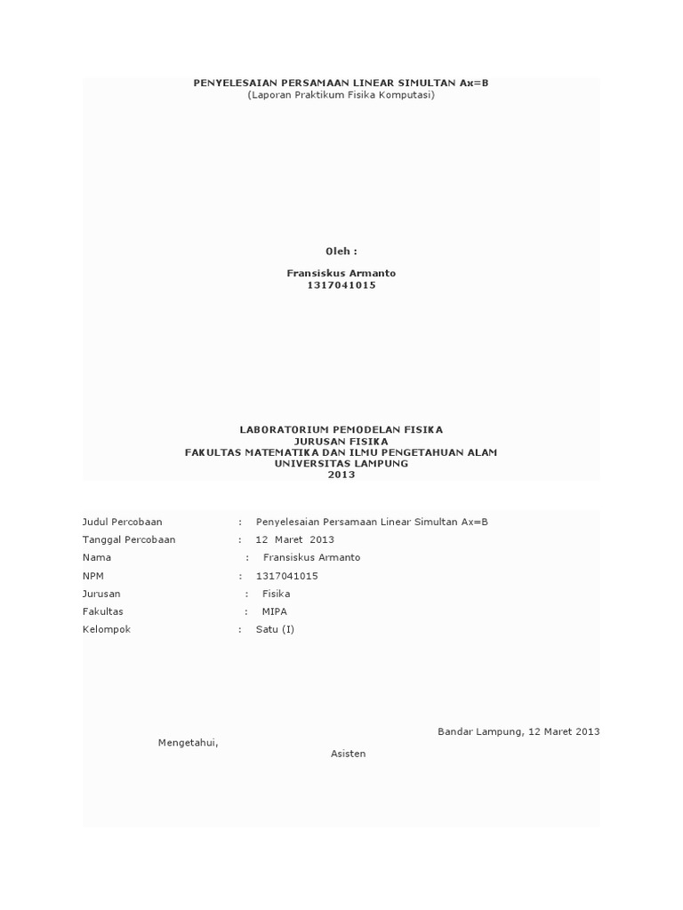 Penyelesaian Persamaan Linear Simultan Ax | PDF