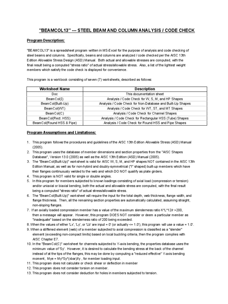 AISC ASD Beam Column Check | PDF | Stress (Mechanics) | Buckling