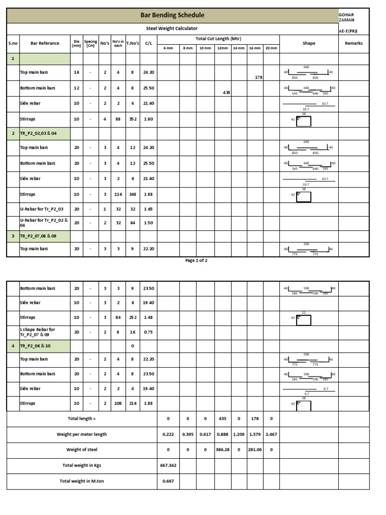 Rebar Weight Calculation Schedule | PDF | Civil Engineering | Building ...